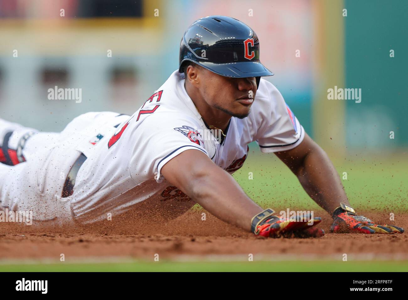 CLEVELAND, OH - AUGUST 04: Cleveland Guardians right fielder Oscar ...