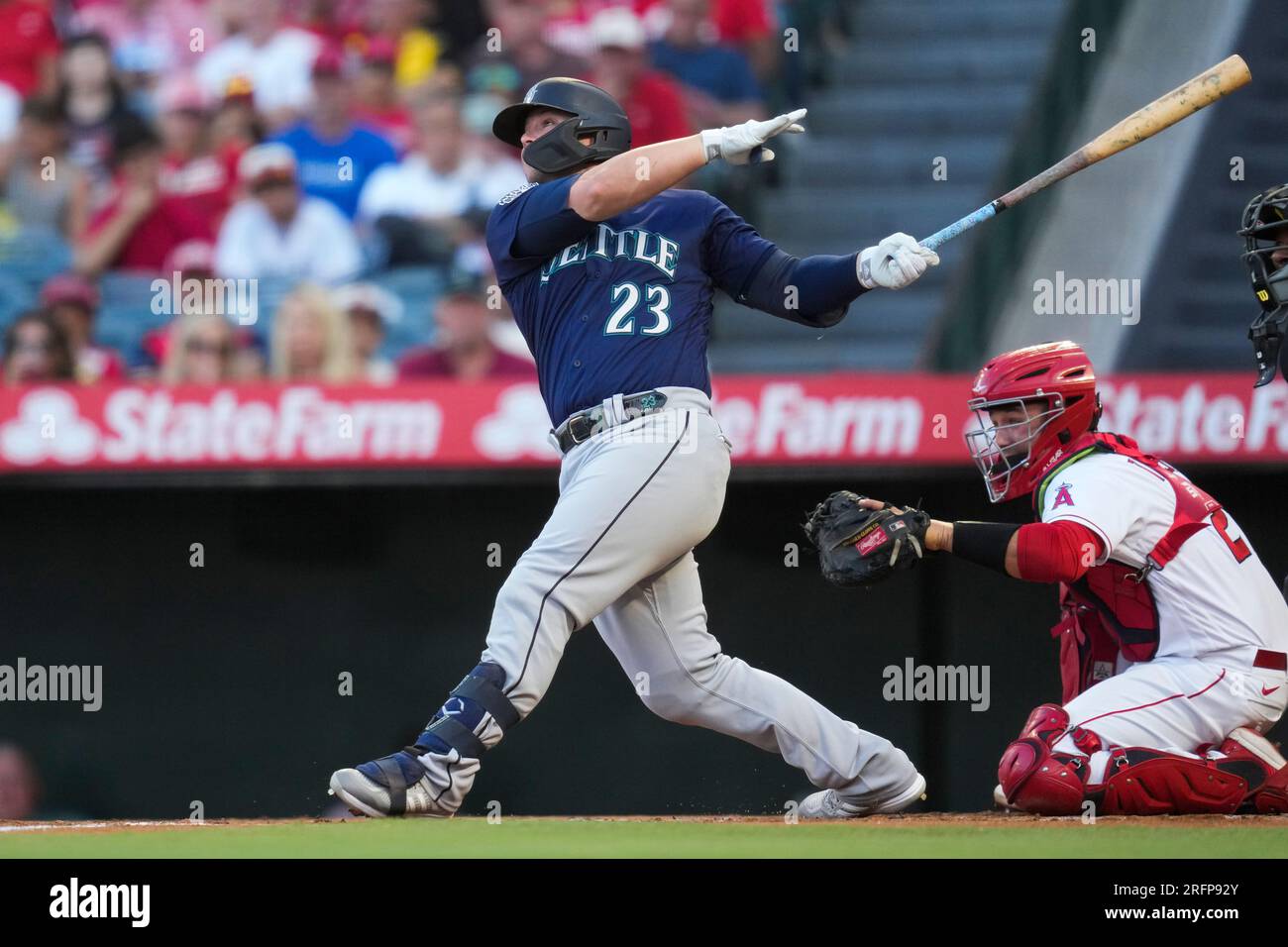 Seattle Mariners' Ty France (23) hits a home run during the first ...