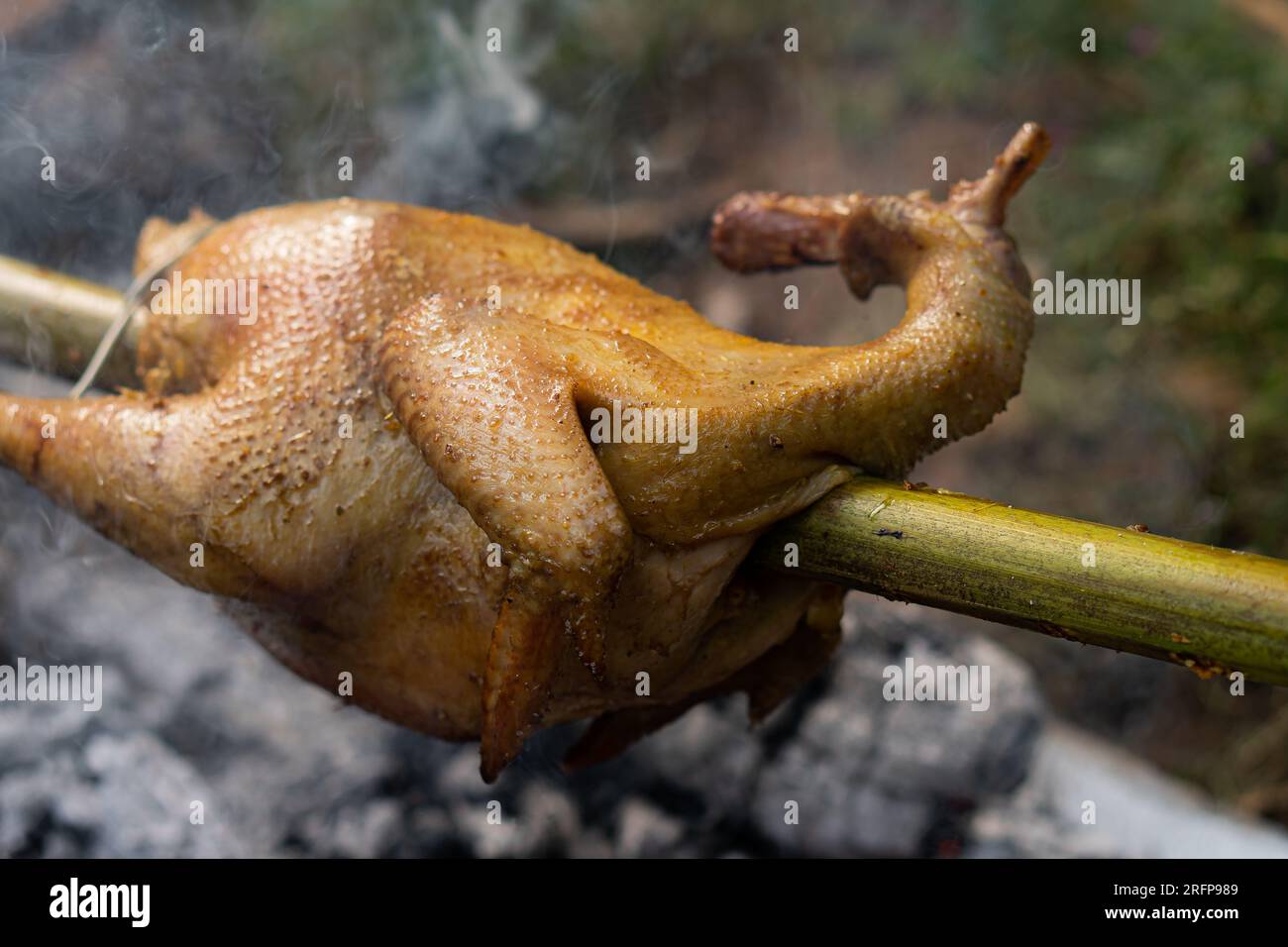 spit roasted chicken over coals Stock Photo - Alamy