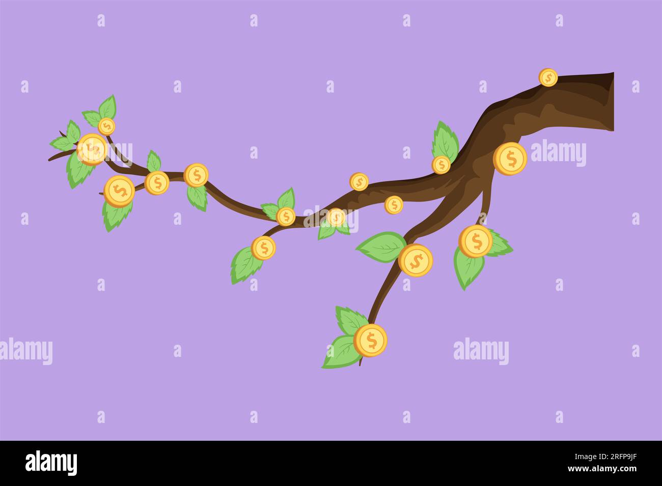 Graphic flat design drawing dollar symbol hanging from tree branch ...