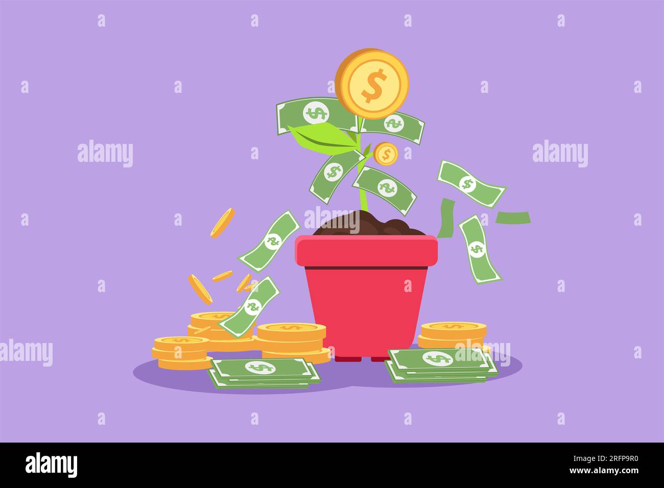 Cartoon flat style drawing money tree logo, icon, symbol. Green cash ...