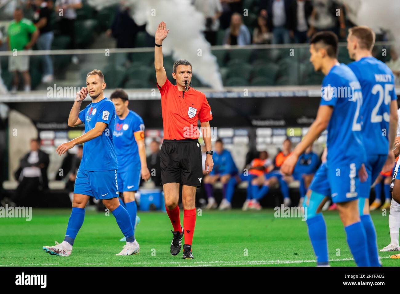 Warsaw, Poland. 03rd Aug, 2023. Referee Kevin Clancy (C) seen in action ...