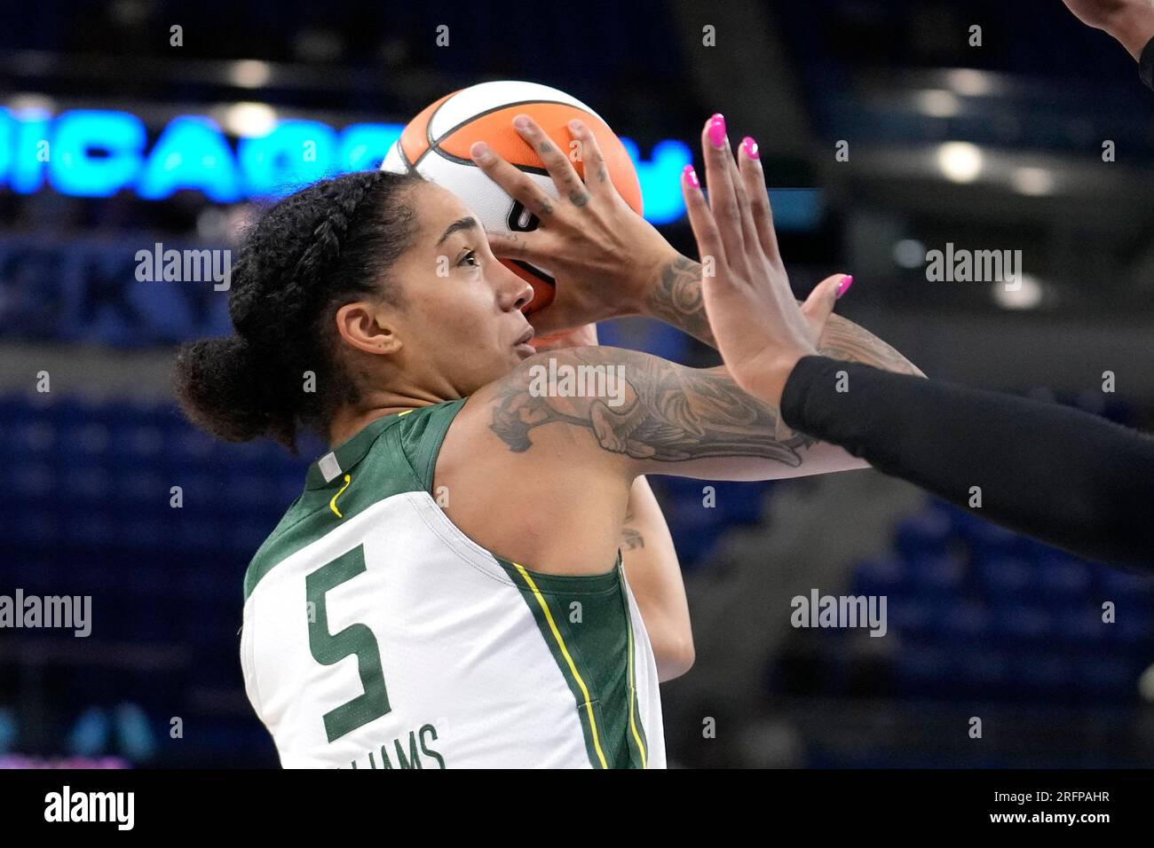 Seattle Storm's Gabby Williams eyes the basket during a WNBA basketball ...