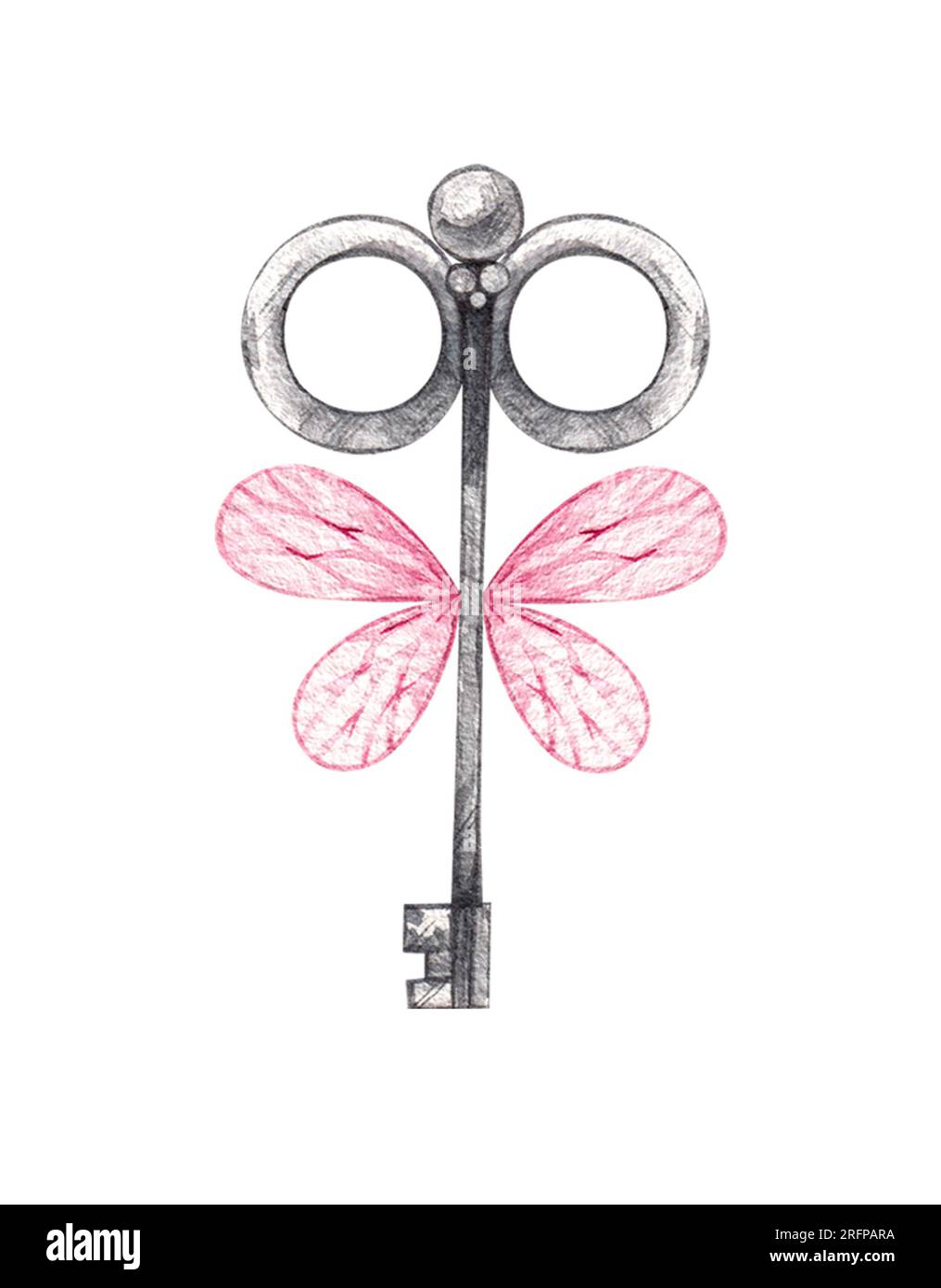 Watercolor hand drawn key with wings. Fairy tale key illustration on ...