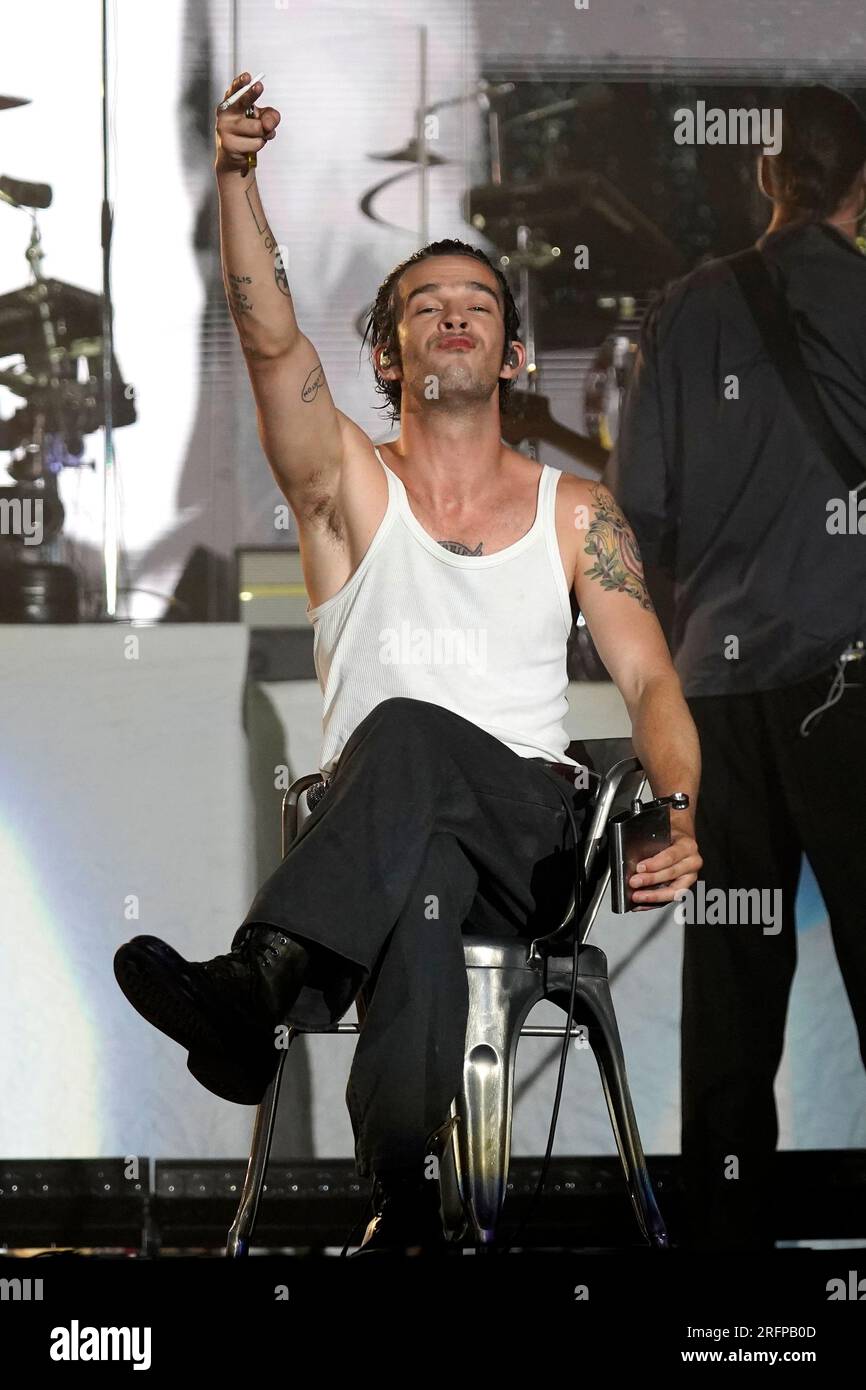 Matty Healy of The 1975 performs on day two of the Lollapalooza Music ...