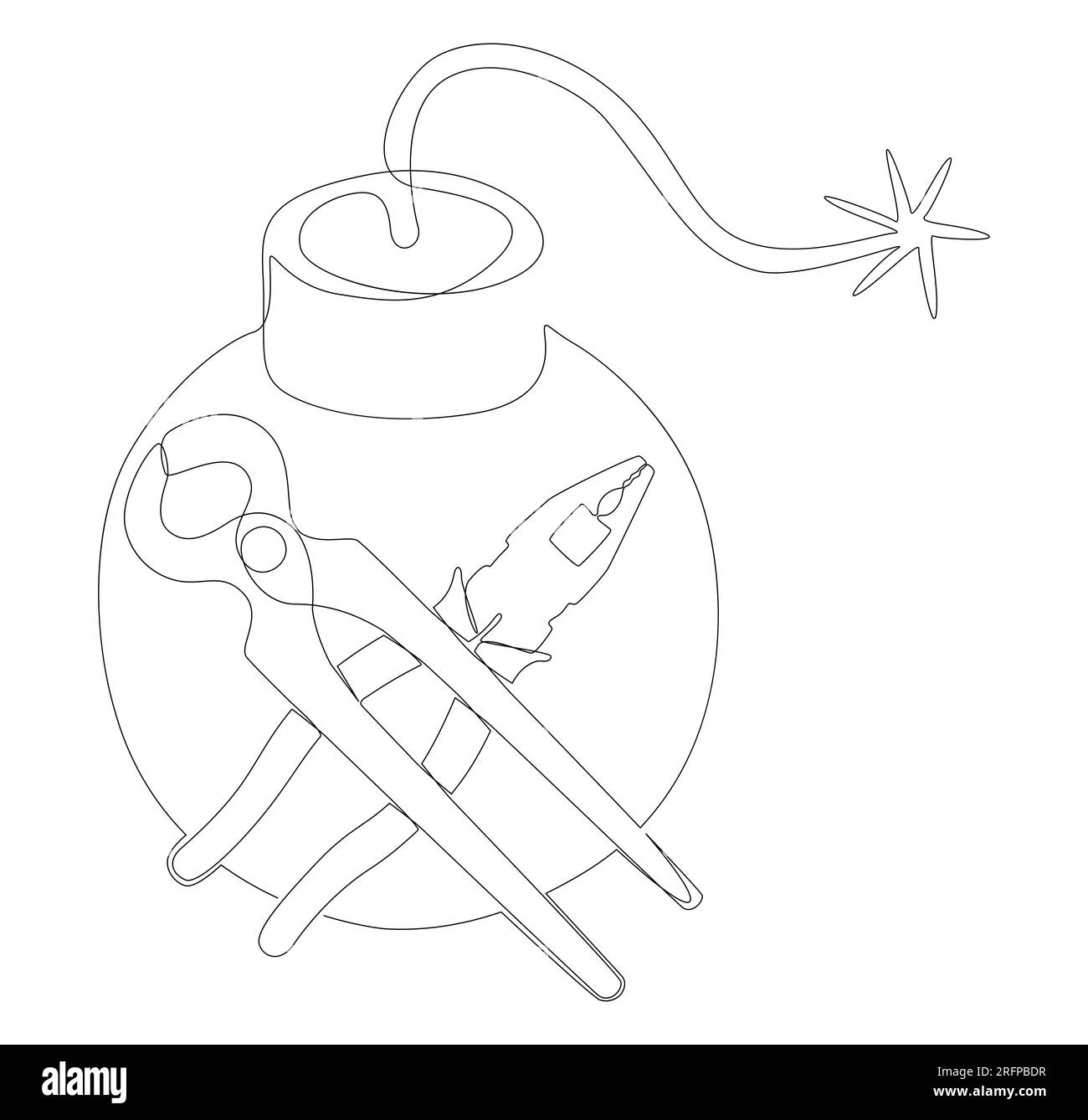 One continuous line of Bomb with Pliers. Thin Line Illustration vector ...