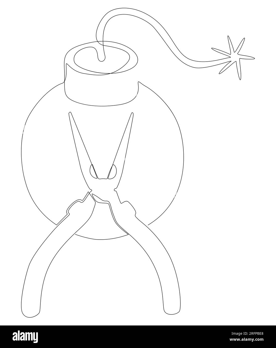One continuous line of Bomb with Pliers. Thin Line Illustration vector ...