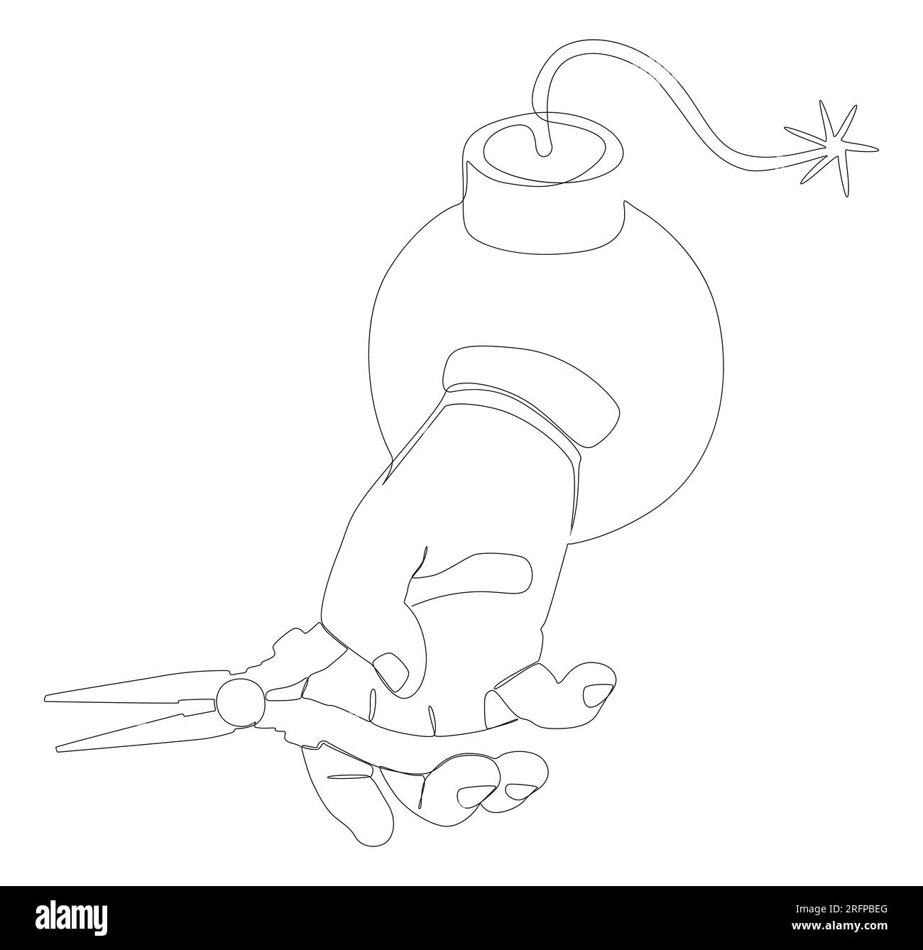 One continuous line of Bomb with Pliers. Thin Line Illustration vector ...