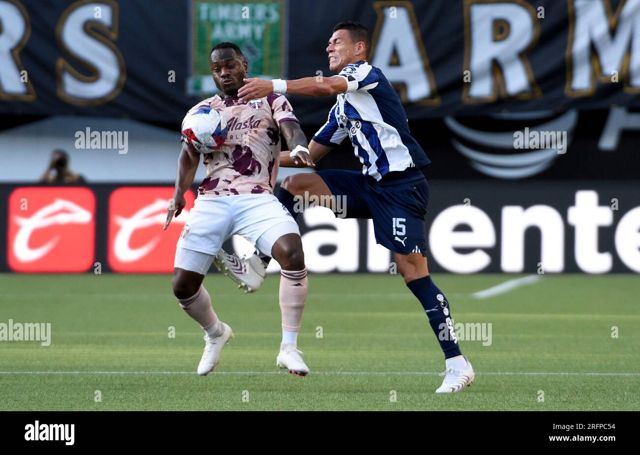 Portland Timbers forward Franck Boli, left, and Monterrey midfielder ...