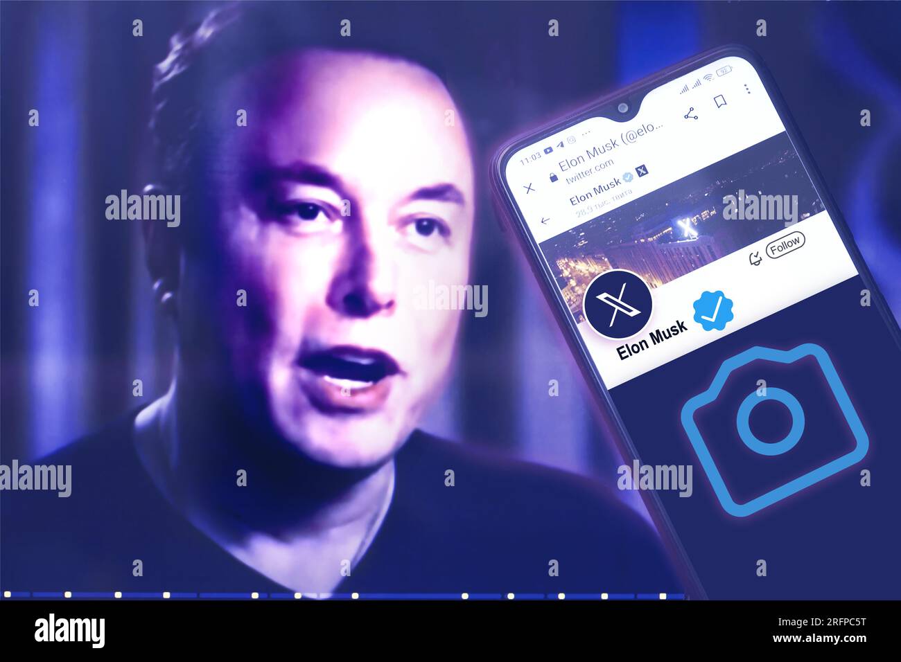 Elon Musks Twitter profile on a smartphone and Elon Musk in the ...