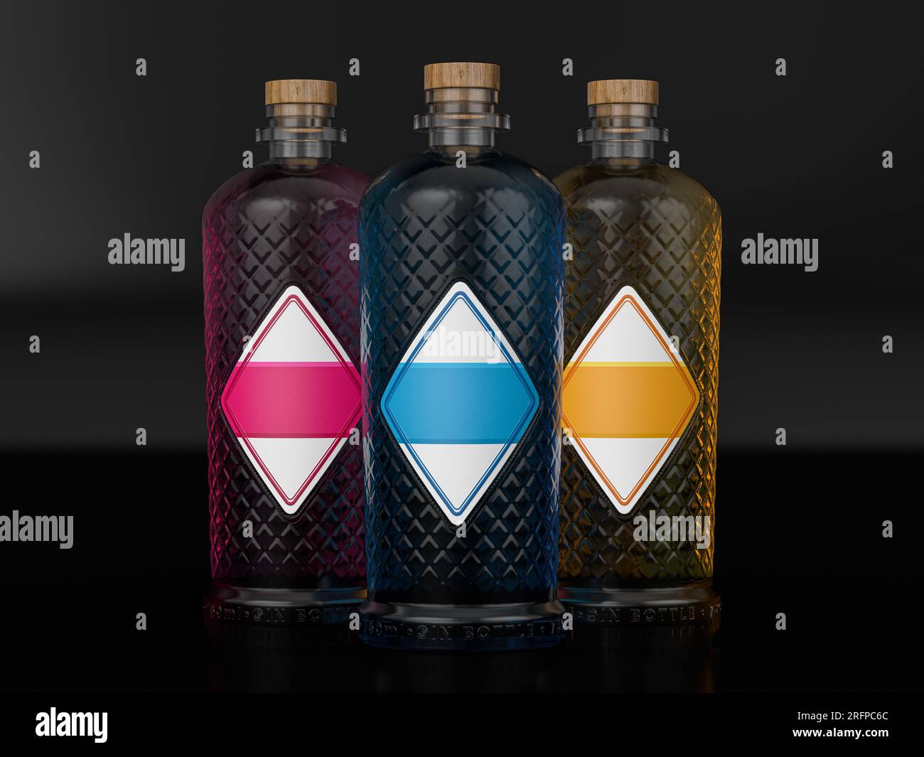 Gin bottles on a white background. 3d illustration Stock Photo - Alamy