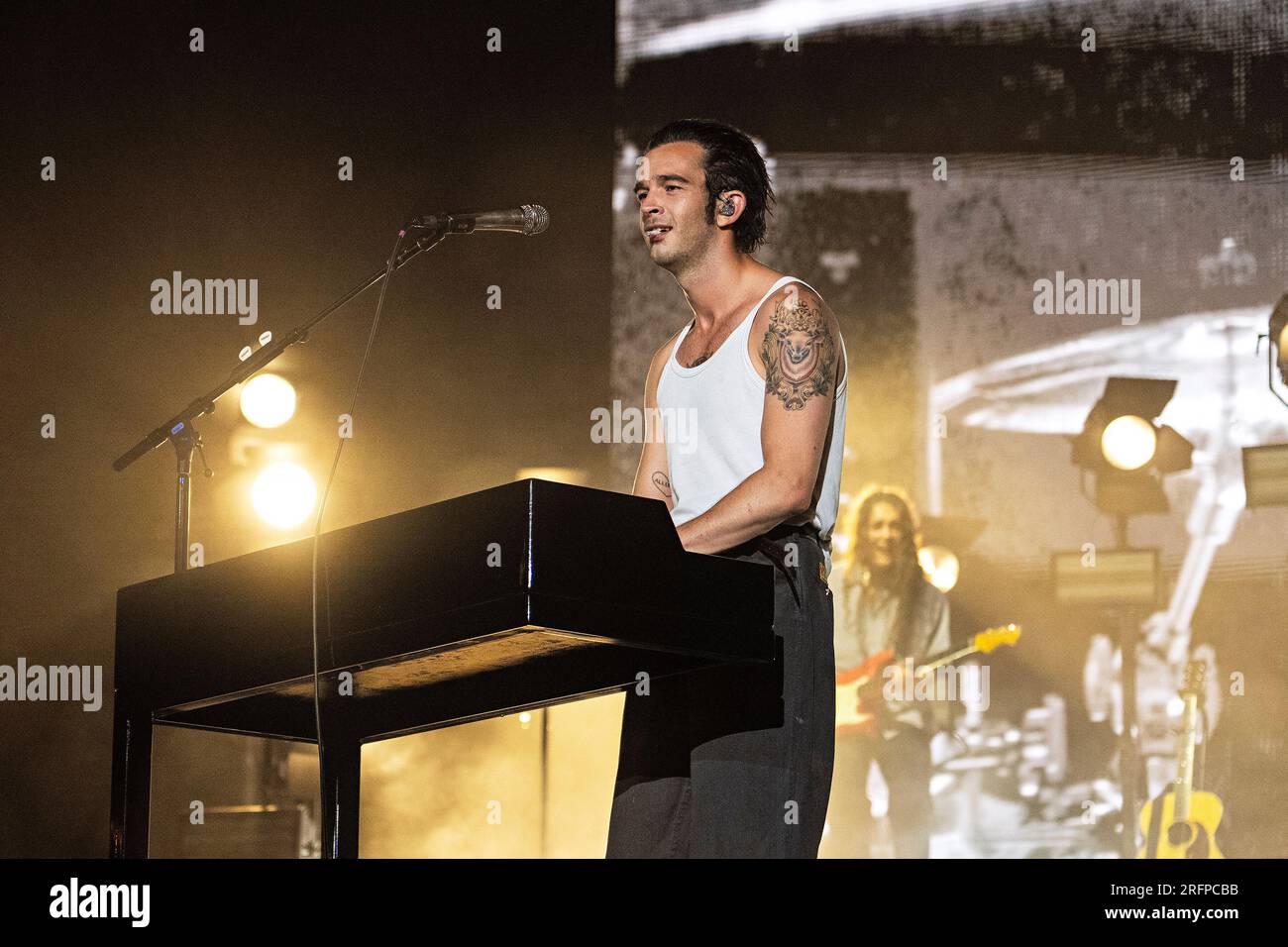 Matty Healy of The 1975 performs on day two of the Lollapalooza Music ...