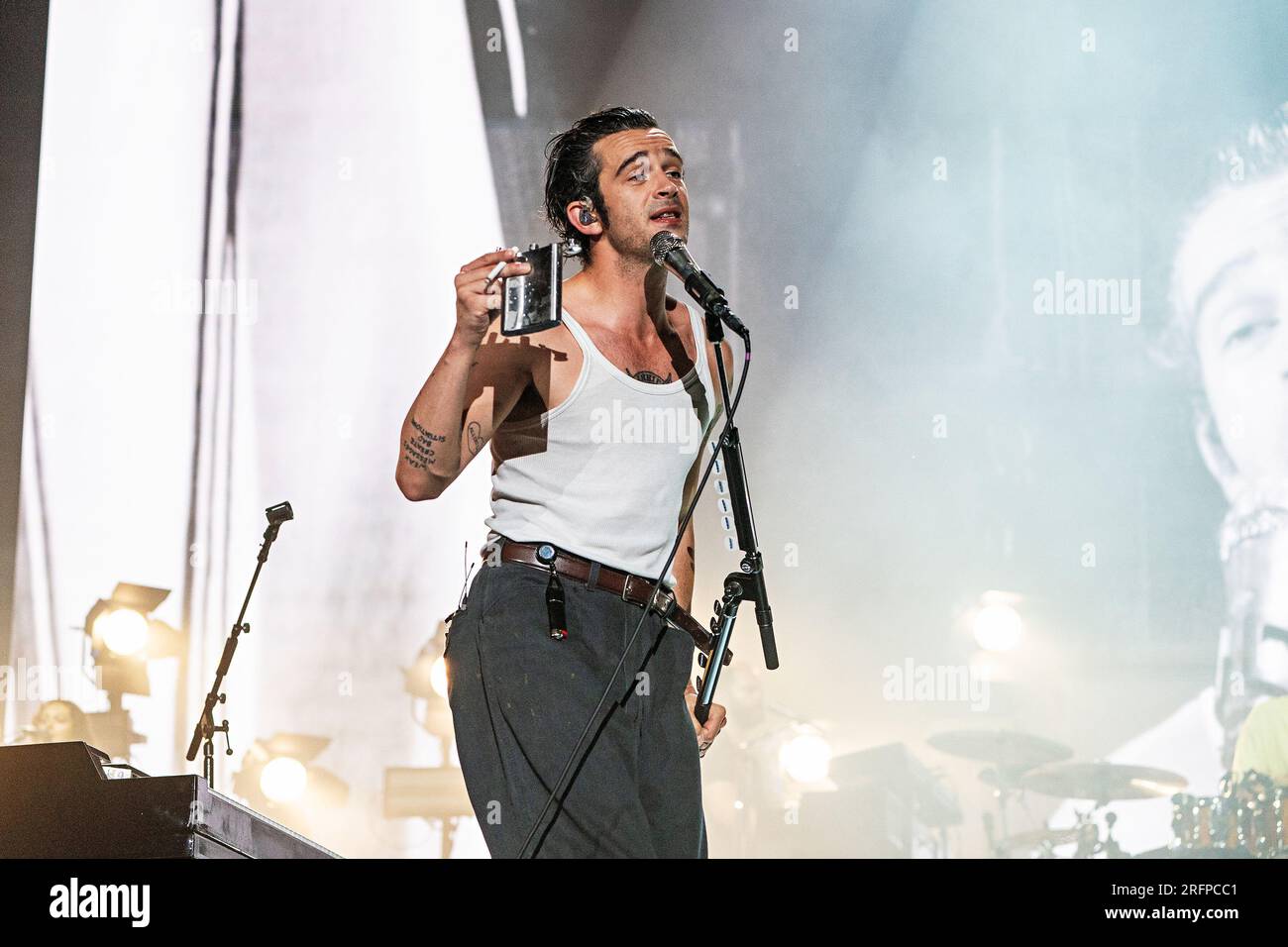 Matty Healy of The 1975 performs on day two of the Lollapalooza Music ...
