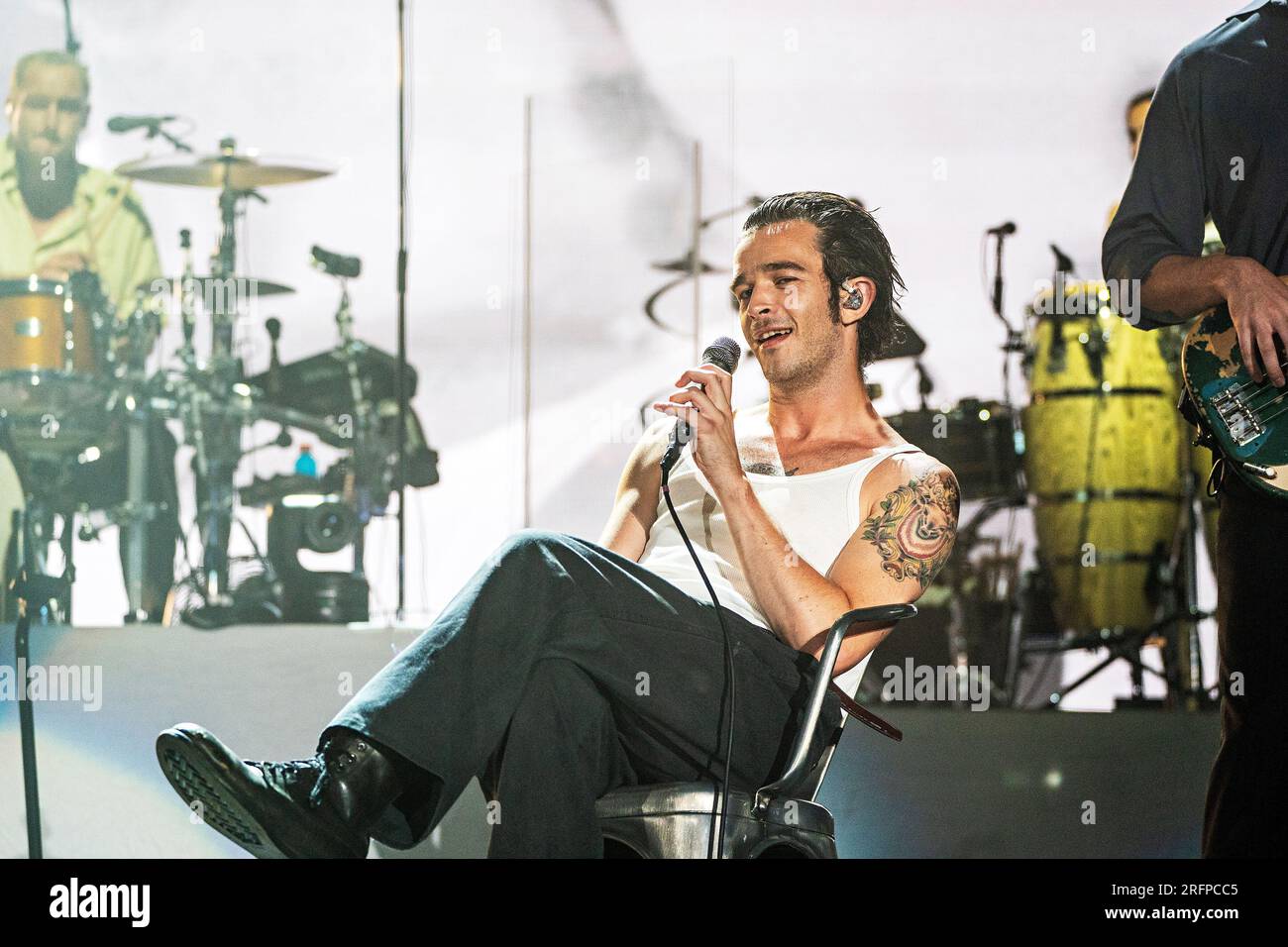 Matty Healy of The 1975 performs on day two of the Lollapalooza Music ...
