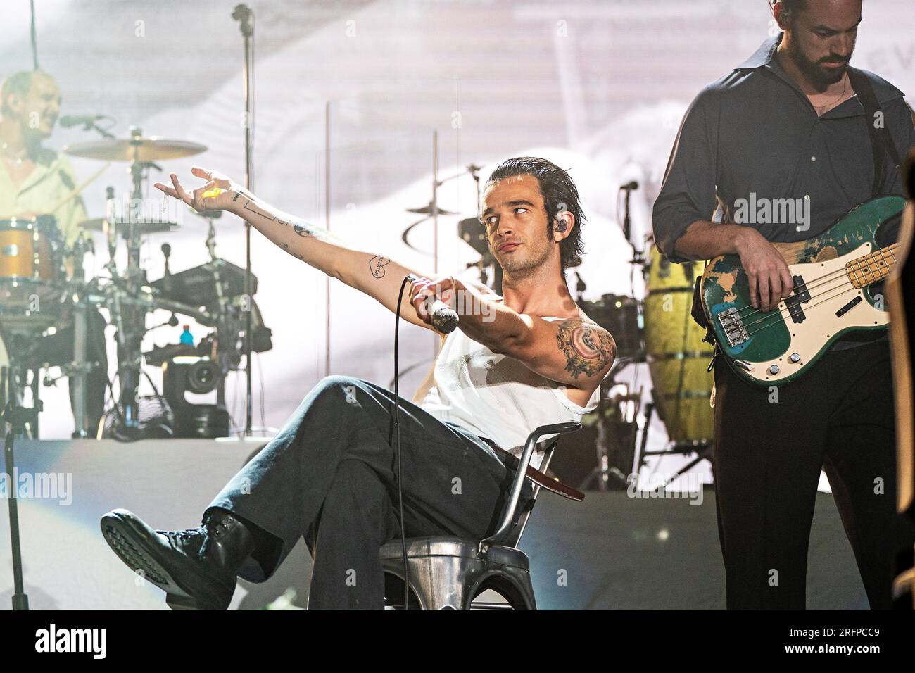 Matty Healy of The 1975 performs on day two of the Lollapalooza Music ...