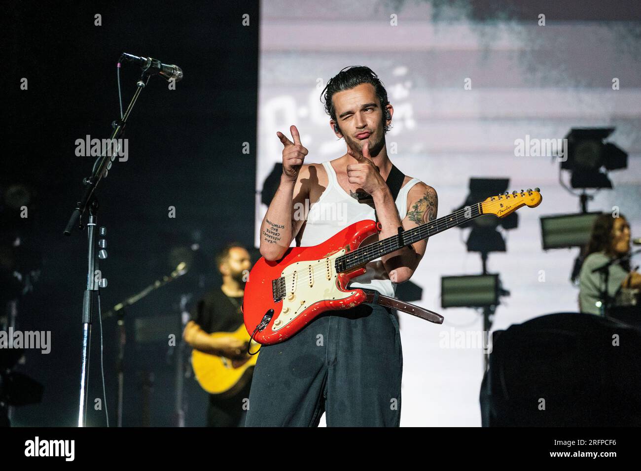 Matty Healy of The 1975 performs on day two of the Lollapalooza Music ...