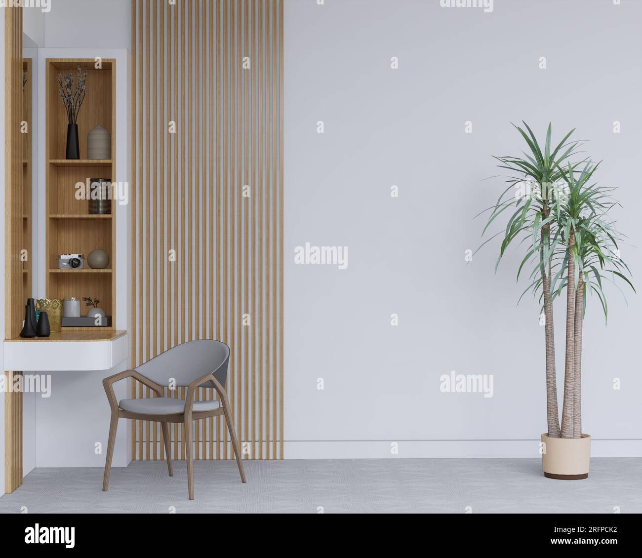 dressing table set with wooden wall panel and cabinet, stylish minimal ...