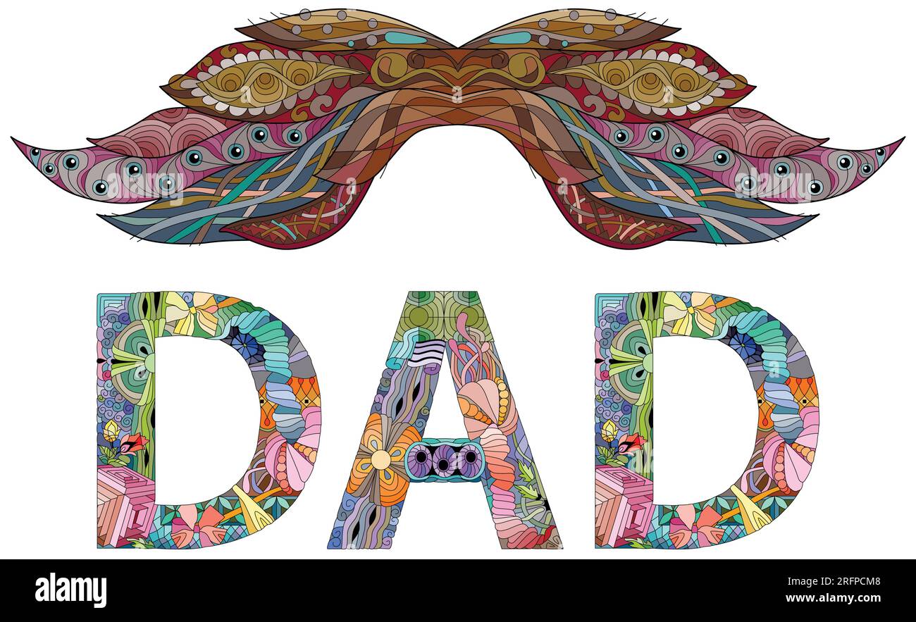 Mustache zentangle styled with word DAD for t-shirt design, tattoo and ...