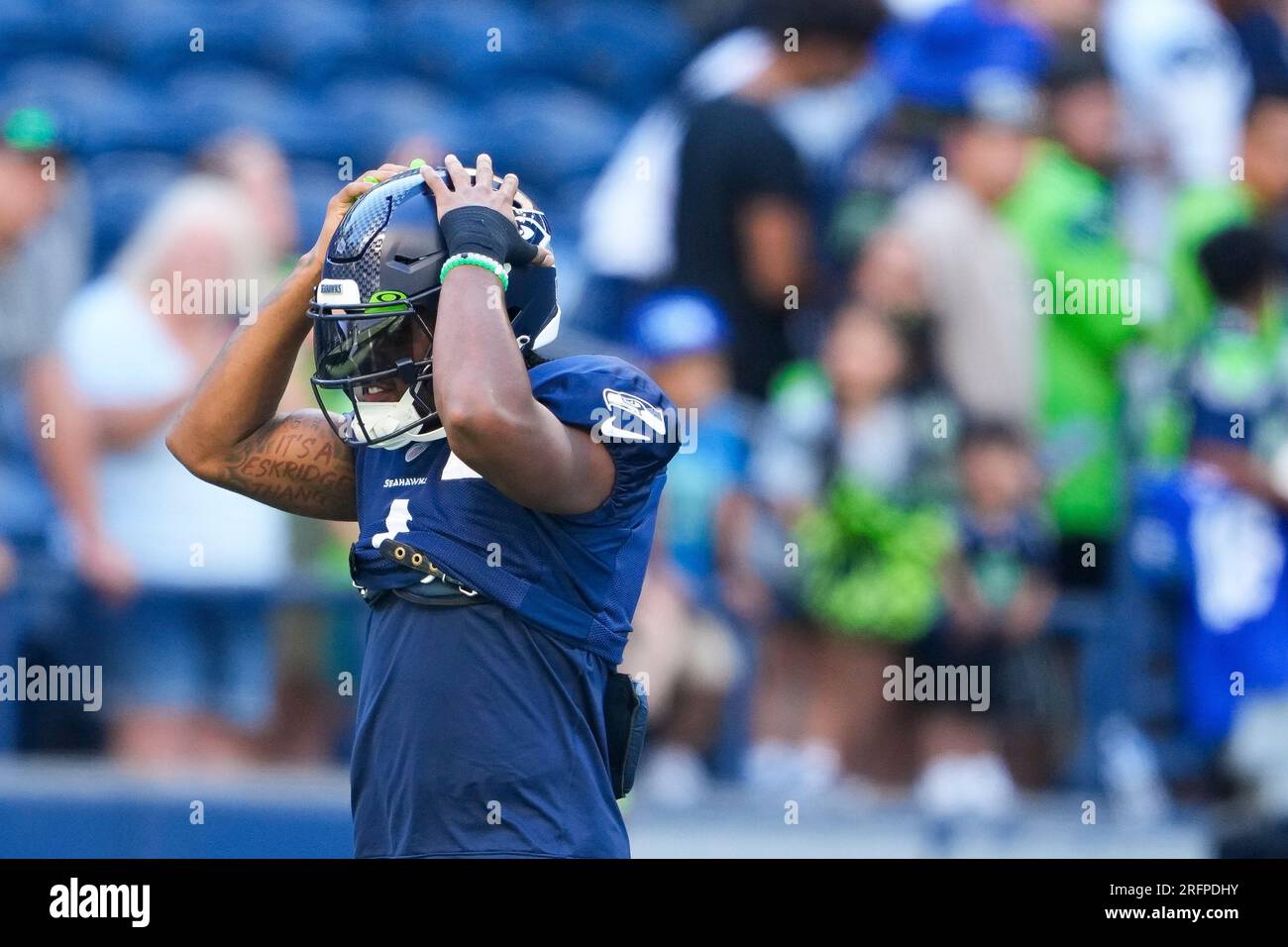 Seattle Seahawks wide receiver Dee Eskridge comes out to the field for ...