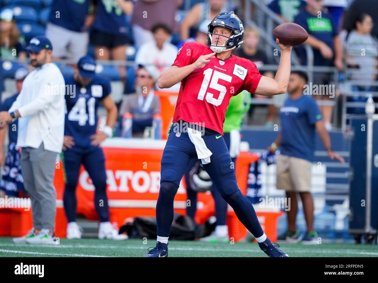 Seattle Seahawks quarterback Holton Ahlers looks to throw the ball ...