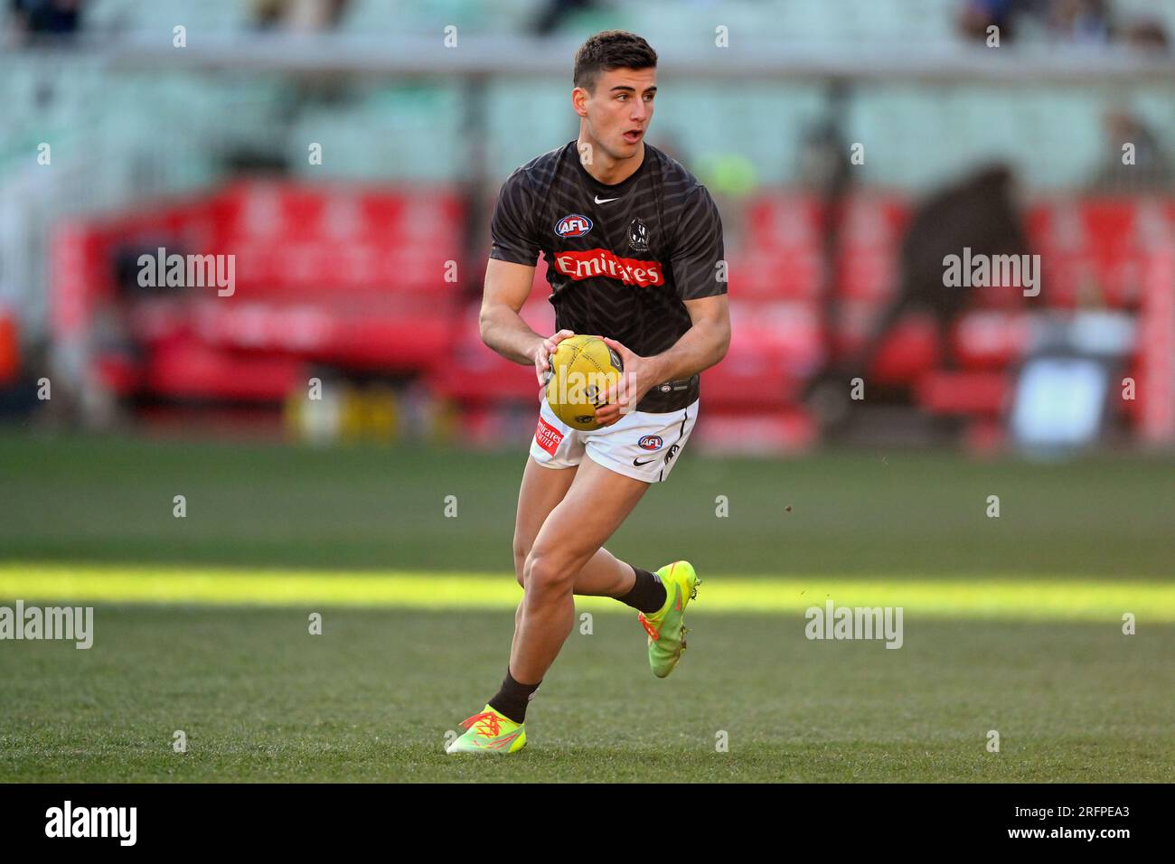 Melbourne, Australia. 05th Aug, 2023. Nick Daicos of the Magpies warms ...