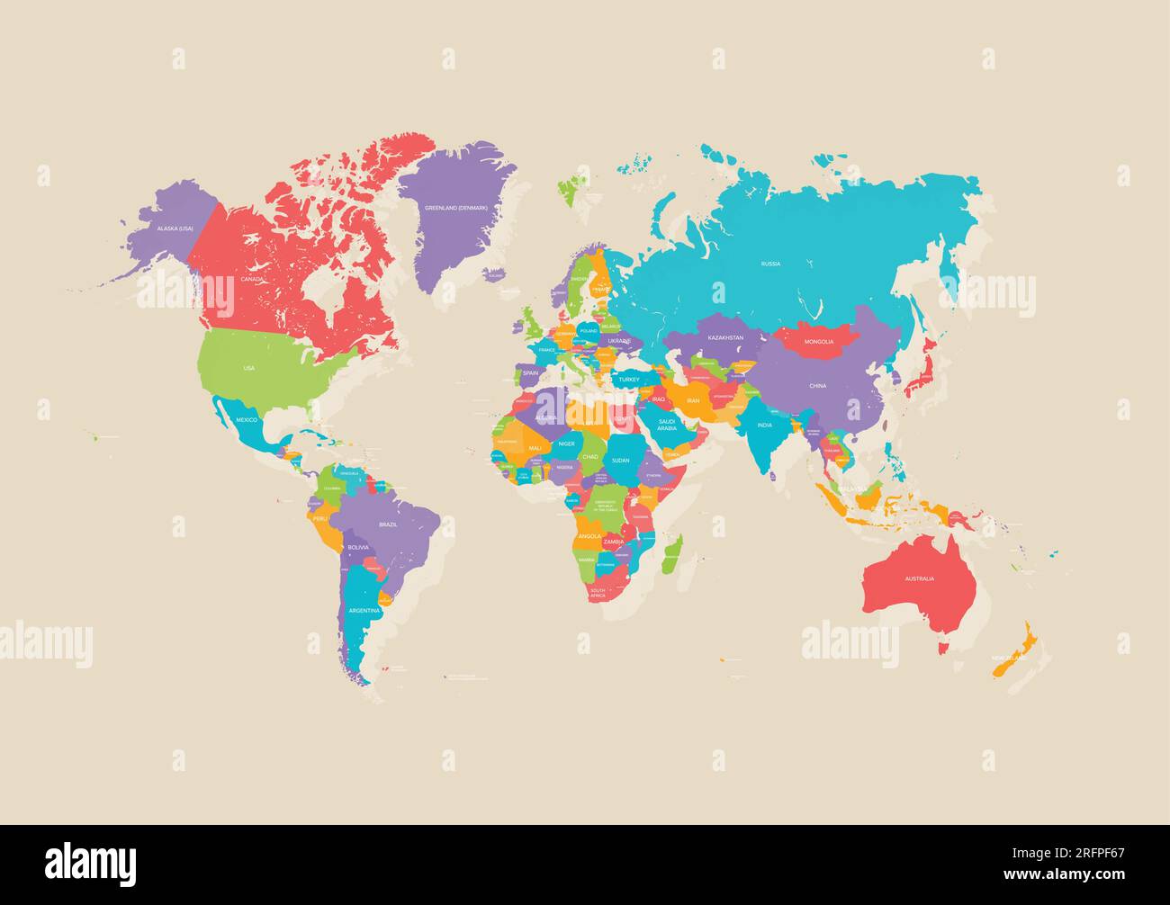 World political earth map in retro color palette, vector illustration ...