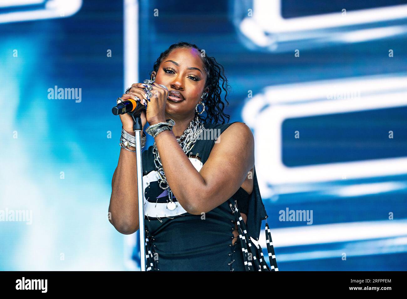 Tems performs on day two of the Lollapalooza Music Festival on Friday ...