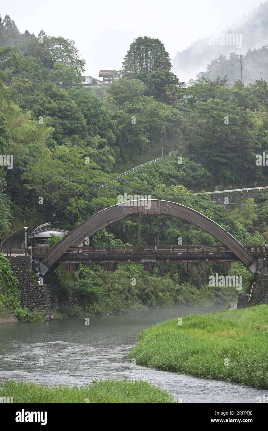 Yusuhara bridge on Yusuhara River is pictured in Yusuhara Town, Kochi ...