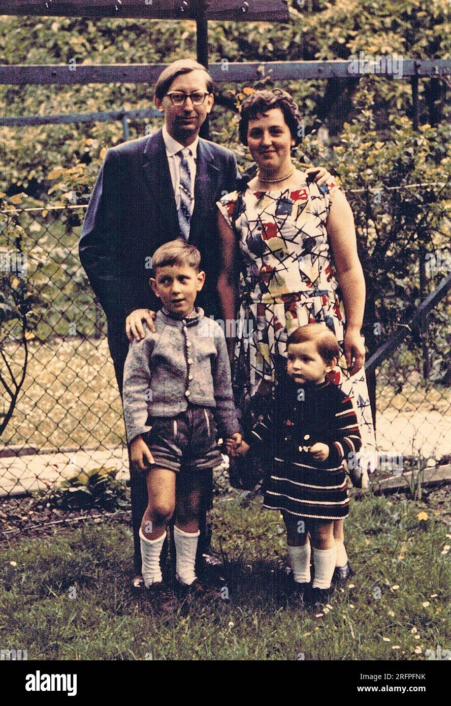 German family posing in the garden. The photo was taken around 1959 ...