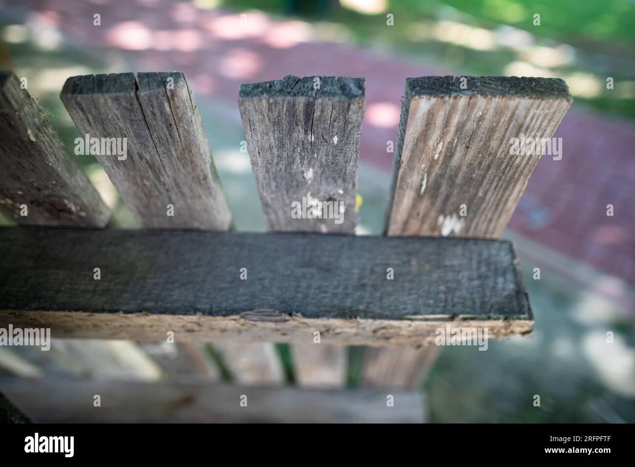 A close-up view of a fragment of a wooden pallet for transporting ...