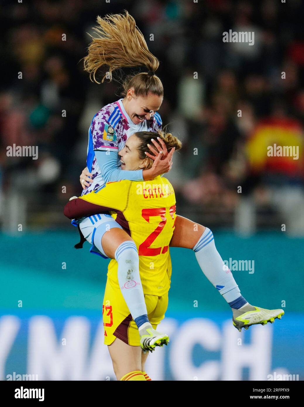 Spain's Irene Guerrero embraces teammate and goalkeeper Cata Coll ...