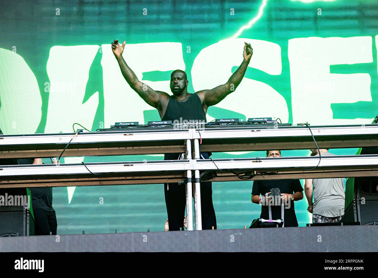 Shaquille O'Neal performs as DJ Diesel on day two of the Lollapalooza ...