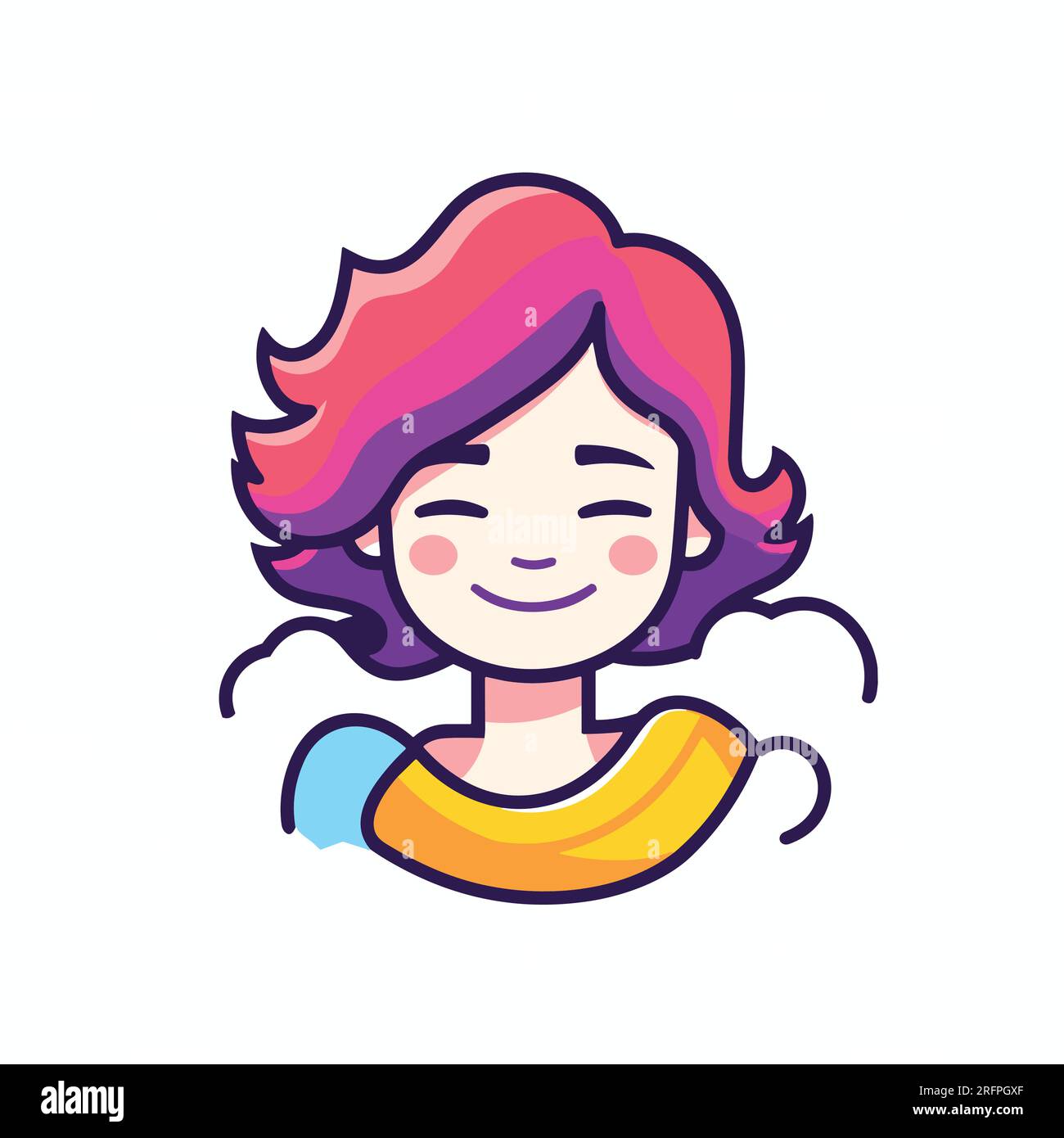 Cute baby girl head with colorful curly hair smiling with closed eye ...