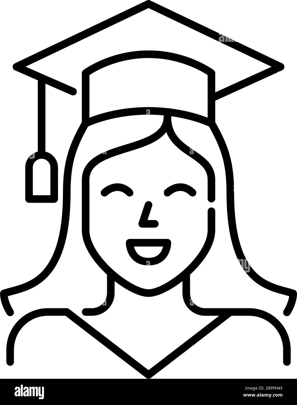 University graduation. Smiling young woman wearing mortar and gown ...