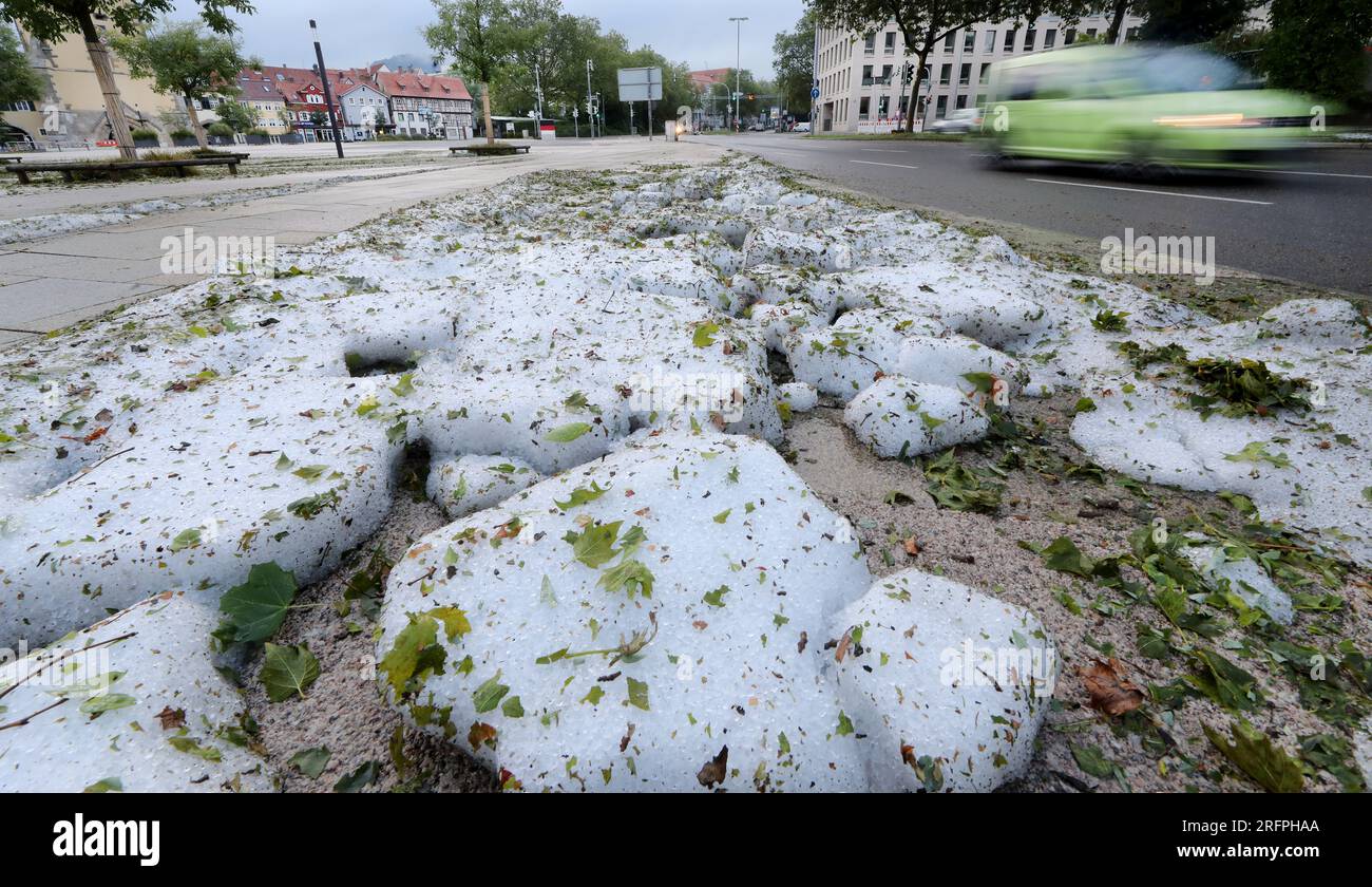 Reutlingen, Germany. 05th Aug, 2023. Hailstones and leaves torn off by ...