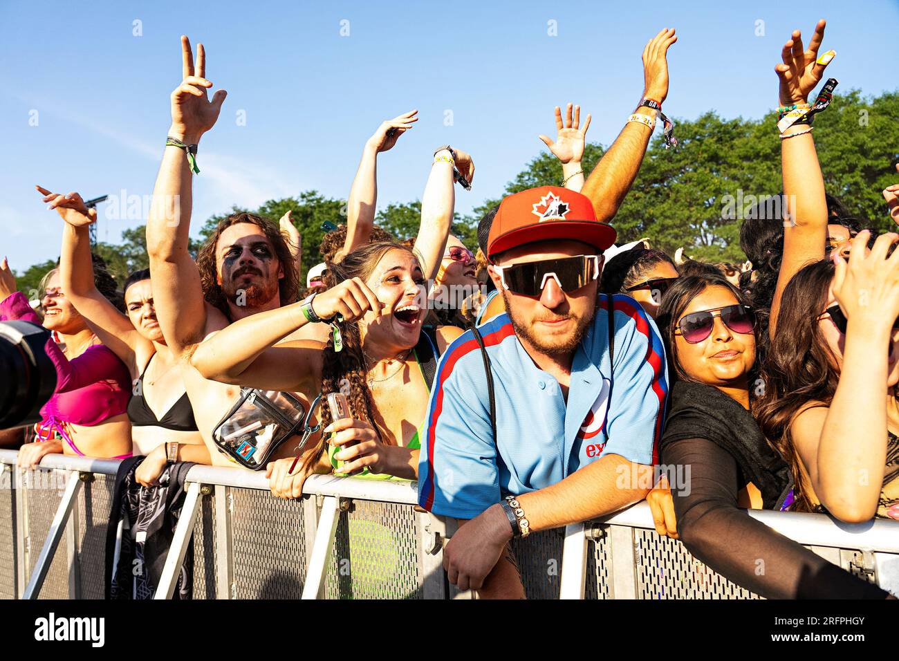Festival goers seen on day two of the Lollapalooza Music Festival on Friday, Aug. 4, 2023, at ...