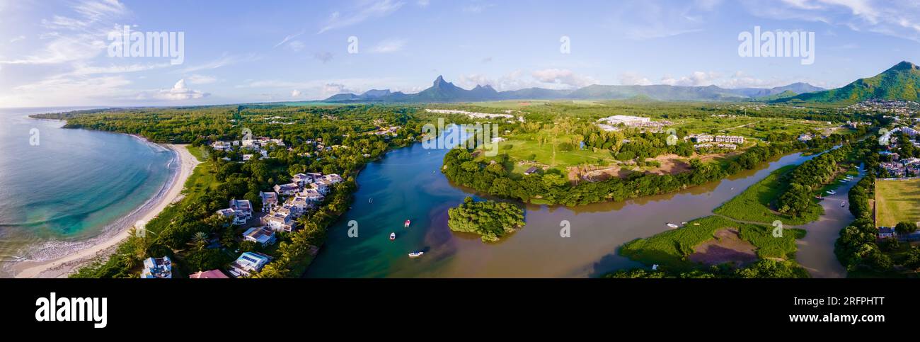 fishing boats resting at tamarin bay, Mauritius island, indian ocean ...
