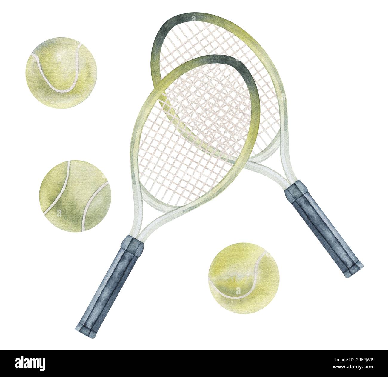 Sports equipment set, shuttlecock, tennis ball. Watercolor illustration ...