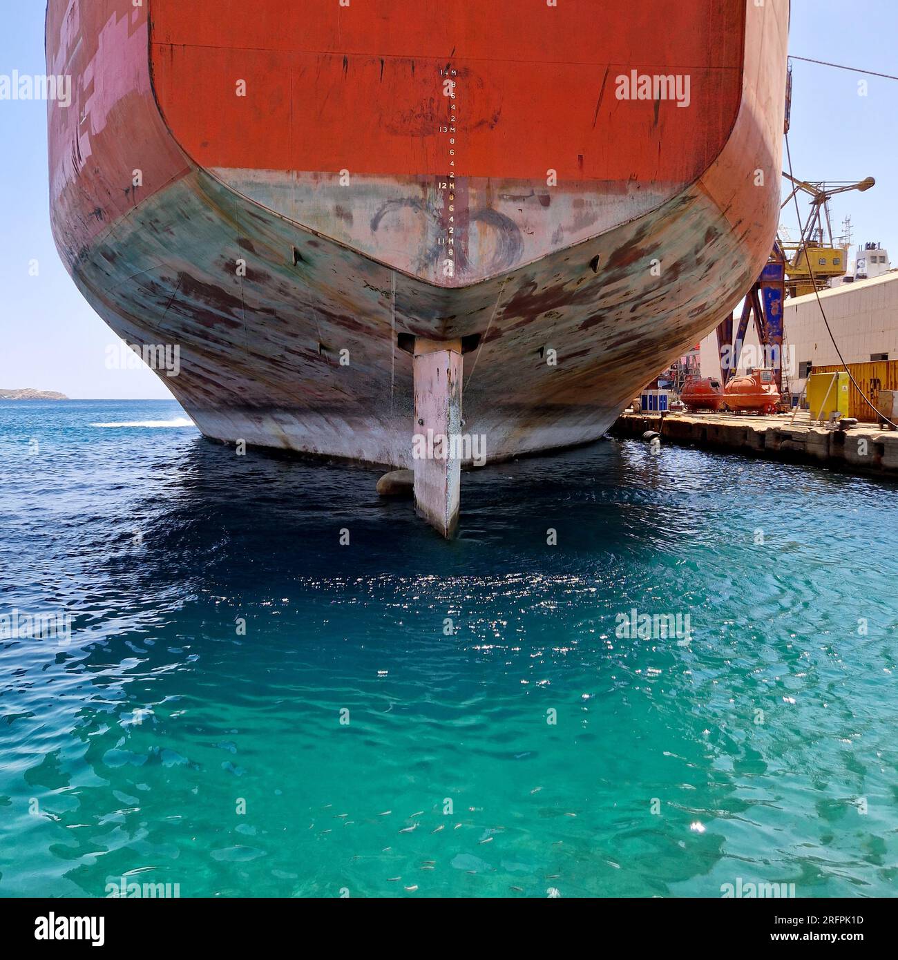 Ship at quay at ONEX shipyard, Ermopouli harbor, Syros island, Greece ...