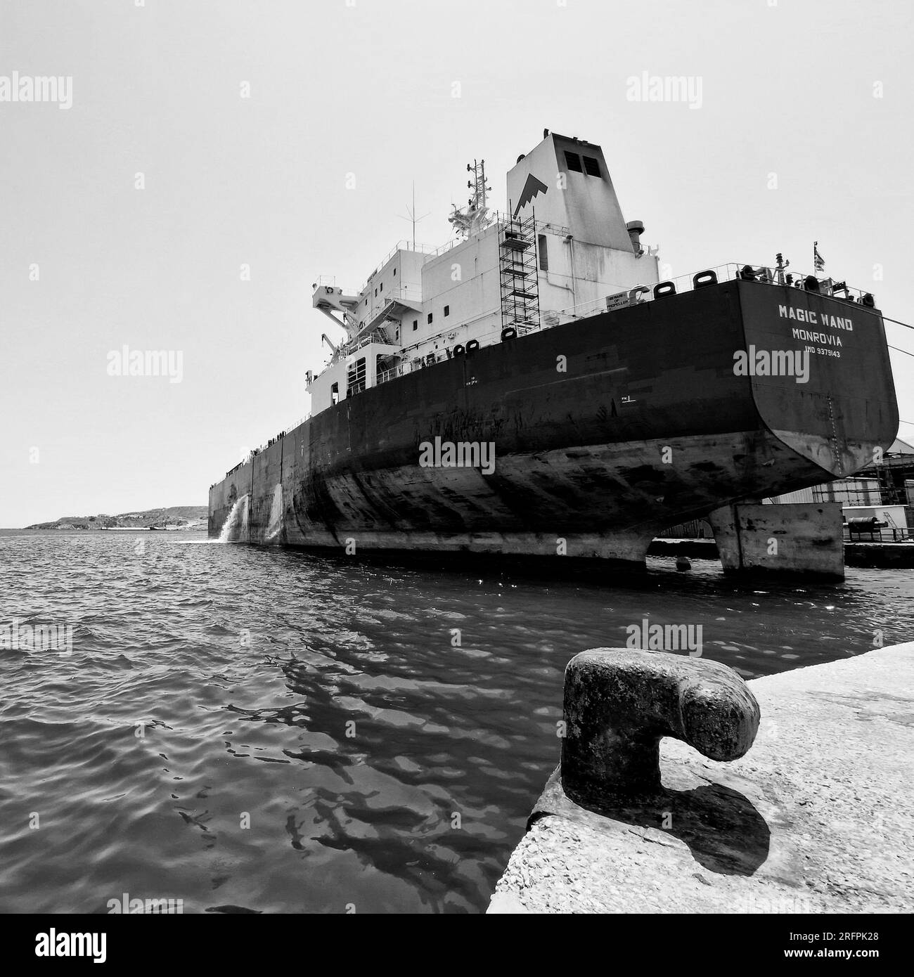 Ship at quay at ONEX shipyard, Ermopouli harbor, Syros island, Greece ...