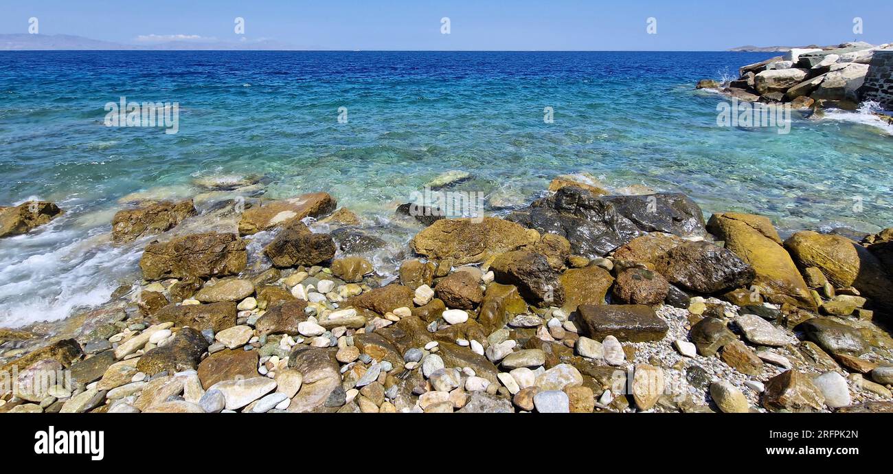 Small creek protected by a jetty as seen in Ermopouli, Syros island ...
