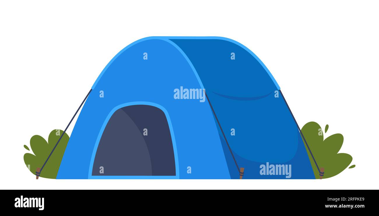 Blue travel tent for summer camp adventure. Outdoor equipment for sport ...
