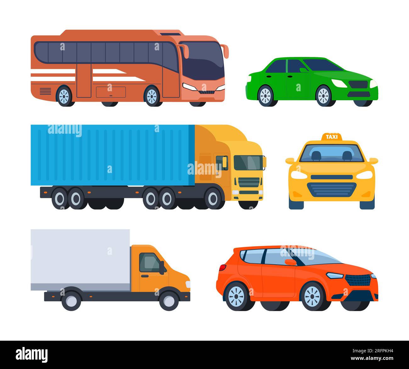 Vehicles, set. Car, bus, truck suv taxi Vector illustration in flat ...