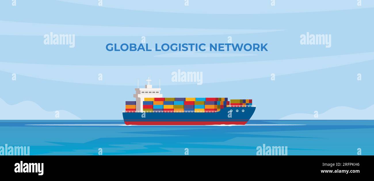 Cargo ship with containers in the ocean. Delivery, shipping freight ...