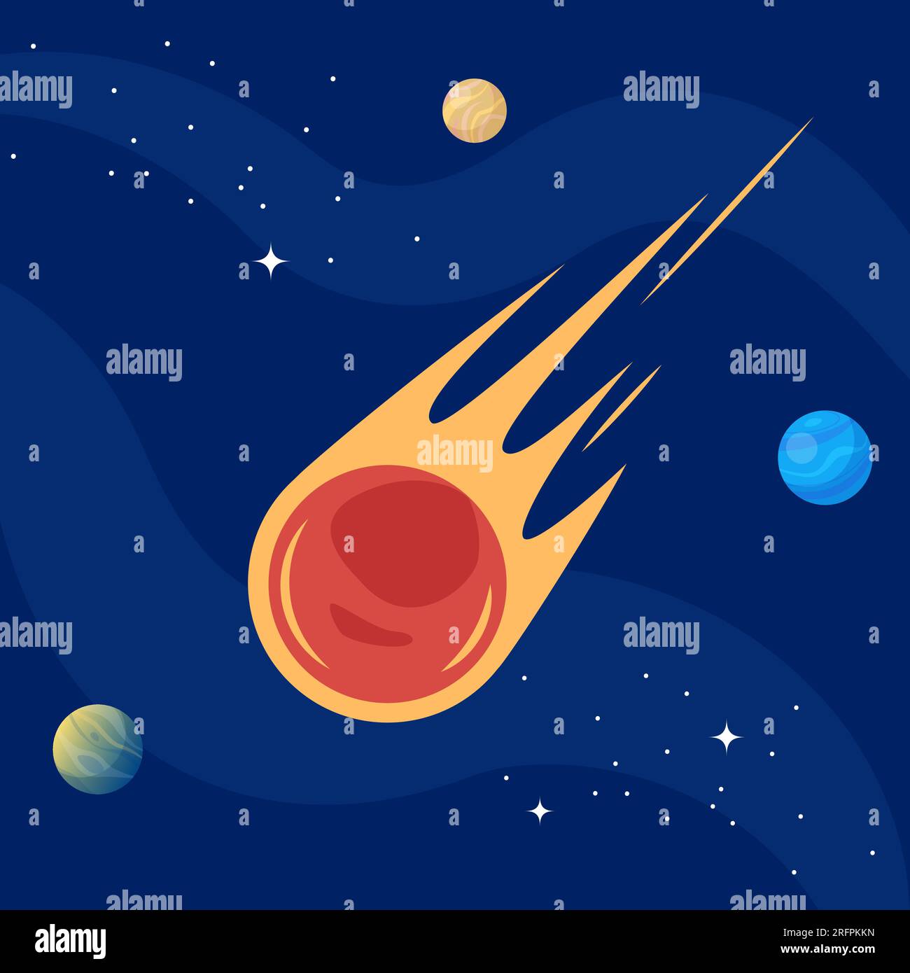 Meteor with trail of fire. Dangerous space object. Big asteroid. Comet ...