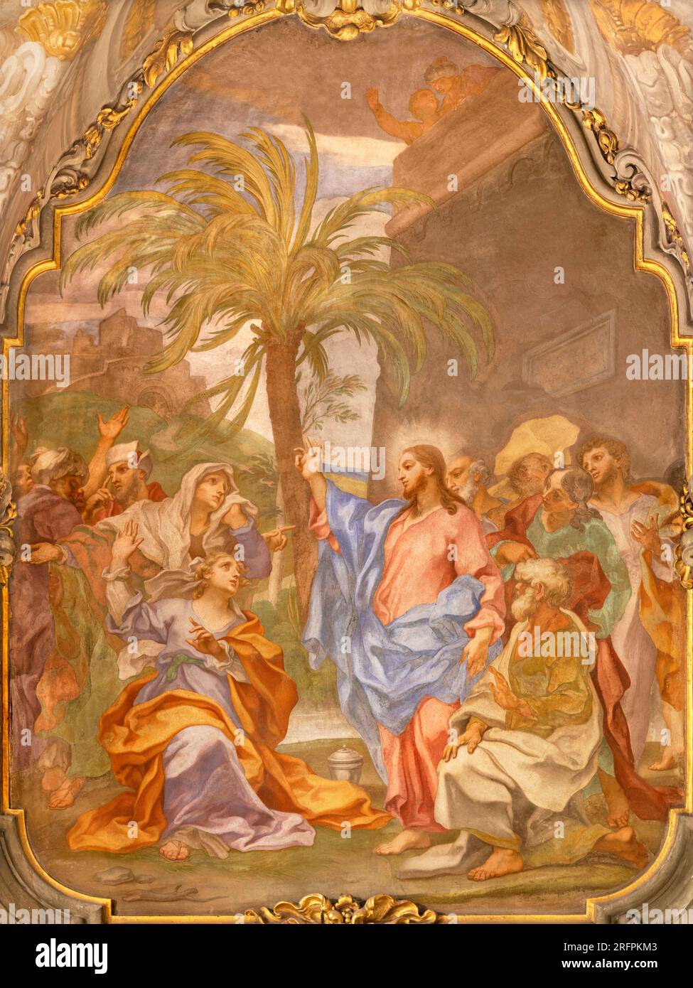 GENOVA, ITALY - MARCH 6, 2023: The fresco Christ in the with the St ...