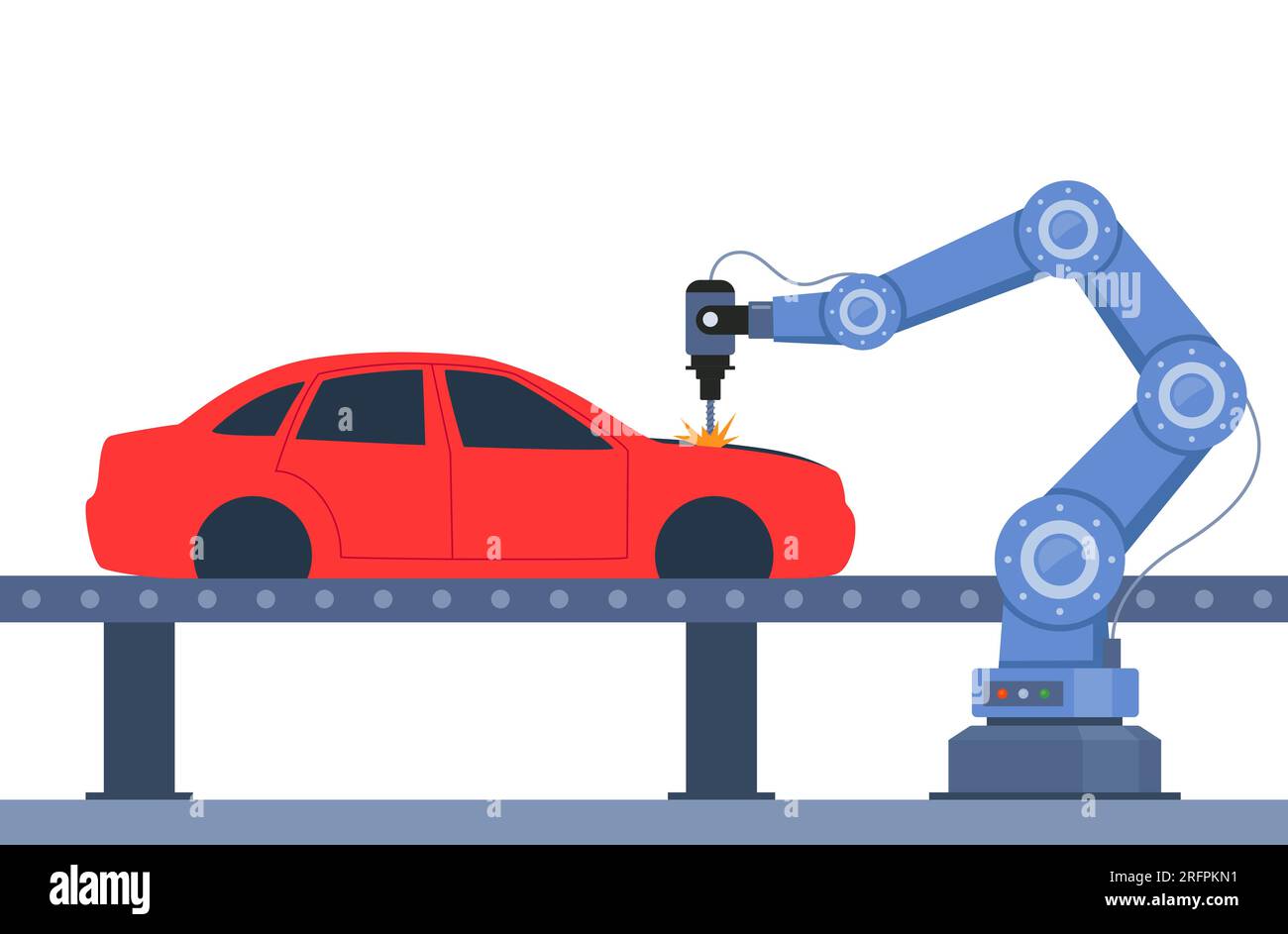 Process of automated car production. Wehicle parts on the machinery ...
