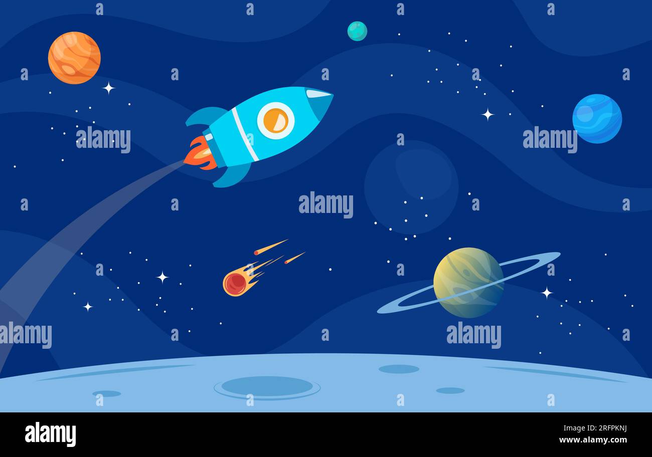 Space with rocket, planets and stars. Vector Illustration Of Space ...
