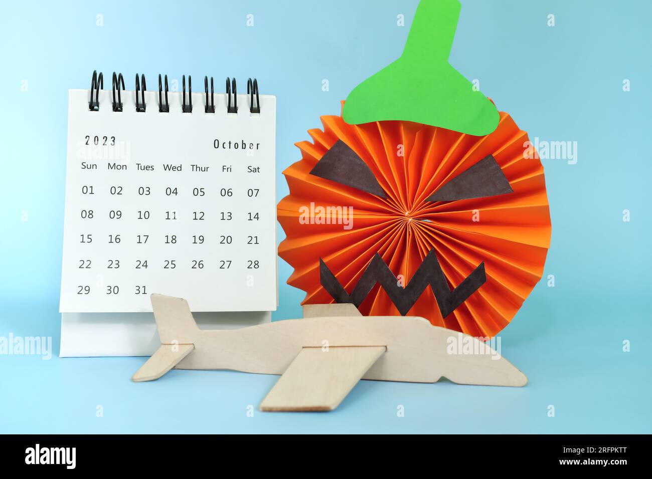 Selective focus of October 2023 desk calendar with jack o lantern ...