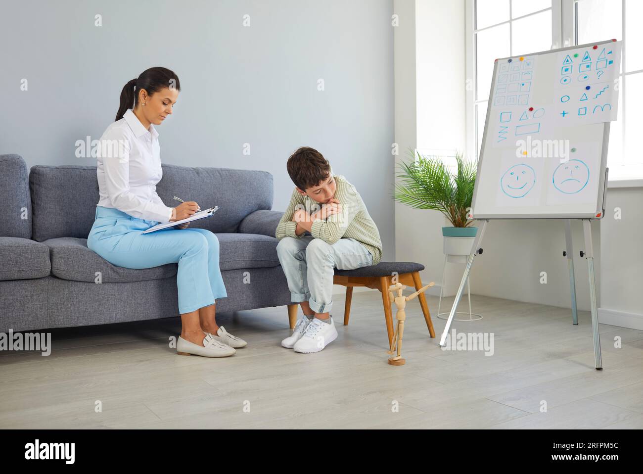 Therapist or psychologist trying to communicate with sad, depressed ...